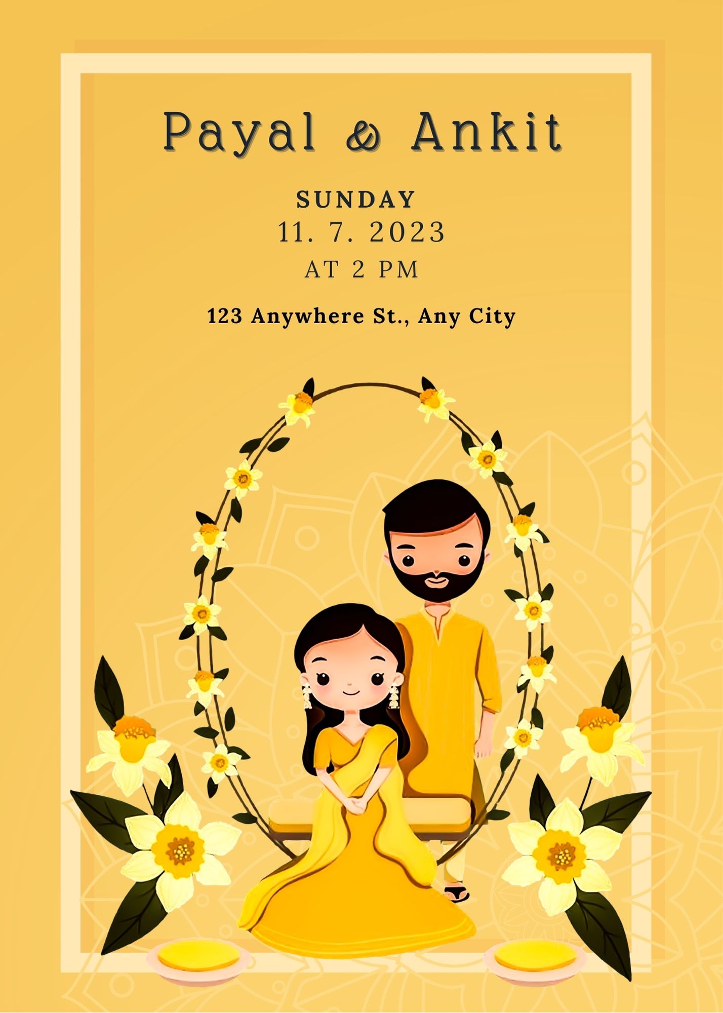 Yellow Background Wedding Invitation Card - myMandap Cards
