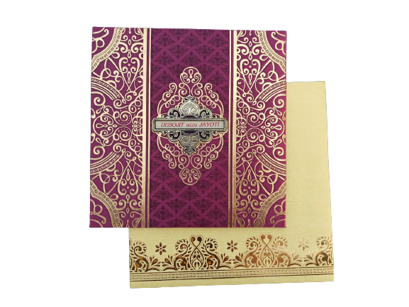 “Sophisticated Charm: Valet Color Wedding Card with Golden Border ...