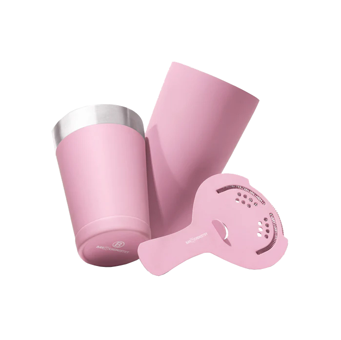 Matte Boston Shaker and Strainer Set - Pink - Bespoke Barware