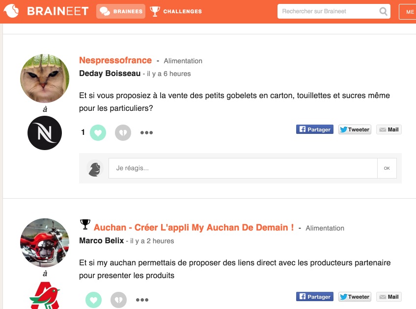 Braineet. Brainstorming et innovation entre consommateurs et marques ...
