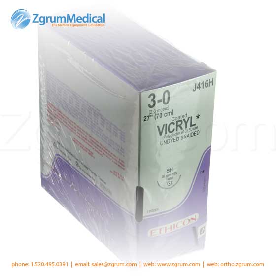 Ethicon 3 - 0 Coated VICRYL Suture Undyed Braided J416H - Zgrum Medical