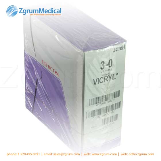 Ethicon 3 - 0 Coated VICRYL Suture Undyed Braided J416H - Zgrum Medical