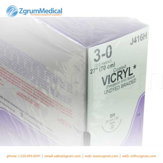 Ethicon 3 - 0 Coated VICRYL Suture Undyed Braided J416H - Zgrum Medical