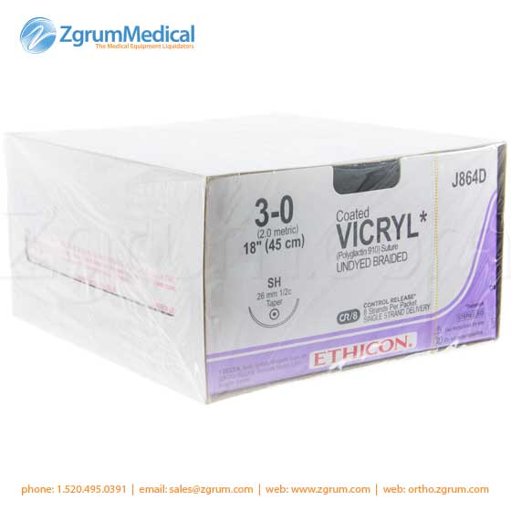 Ethicon 3 - 0 Coated VICRYL Suture UNDYED BRAIDED J864D - Zgrum Medical